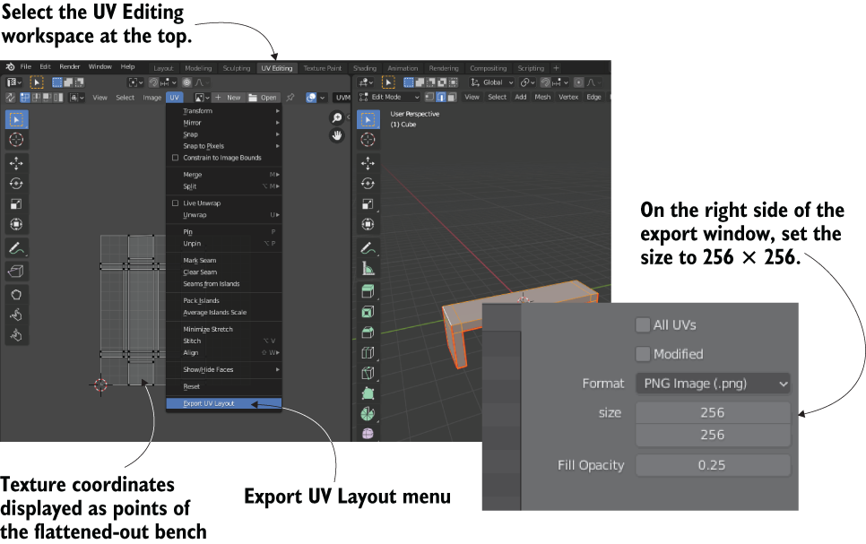 Appendix C. Modeling a bench in Blender · Unity in Action, Third Edition