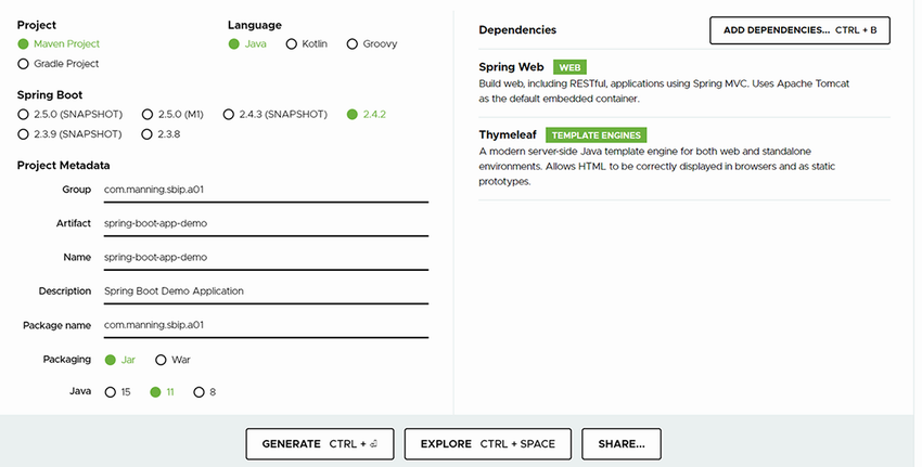 Appendix A. Generating and building Spring Boot projects · Spring Boot in Practice