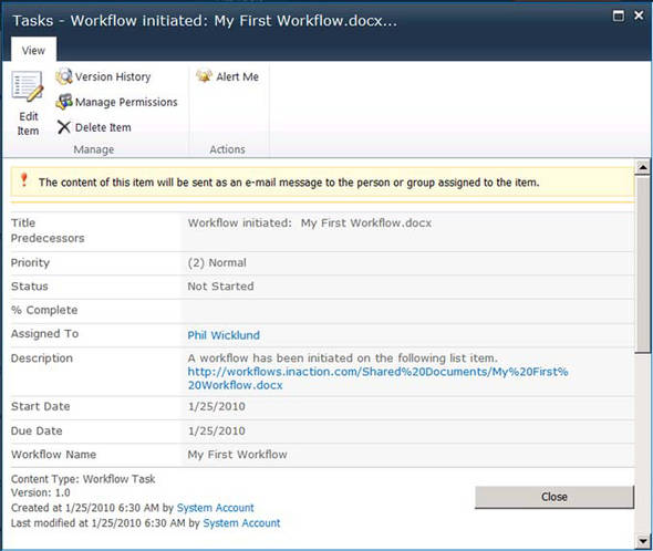 Chapter 2. Your first workflow · SharePoint 2010 Workflows in Action